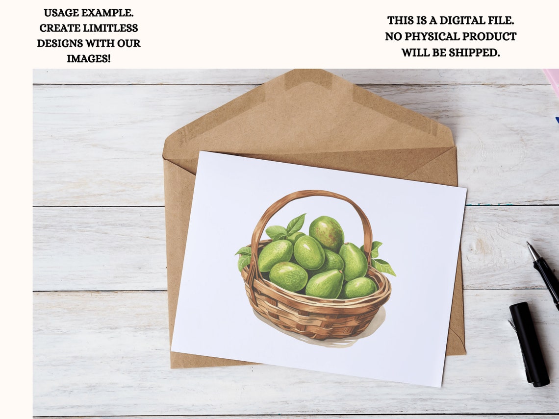 Avocado Clipart, Fruit Watercolor Avocado Basket Clip Art, Exotic Food ...