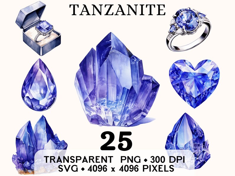 Tanzanite Clipart Watercolor Gemstone December Birthstone, Blue Healing ...