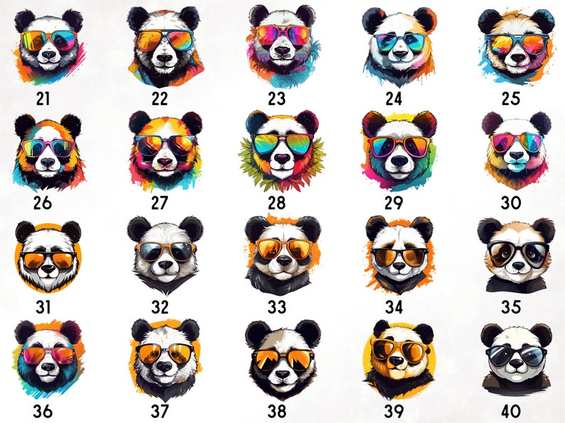 Cool Panda With Sunglasses Clipart, Watercolor Forest Animal Clip Art ...