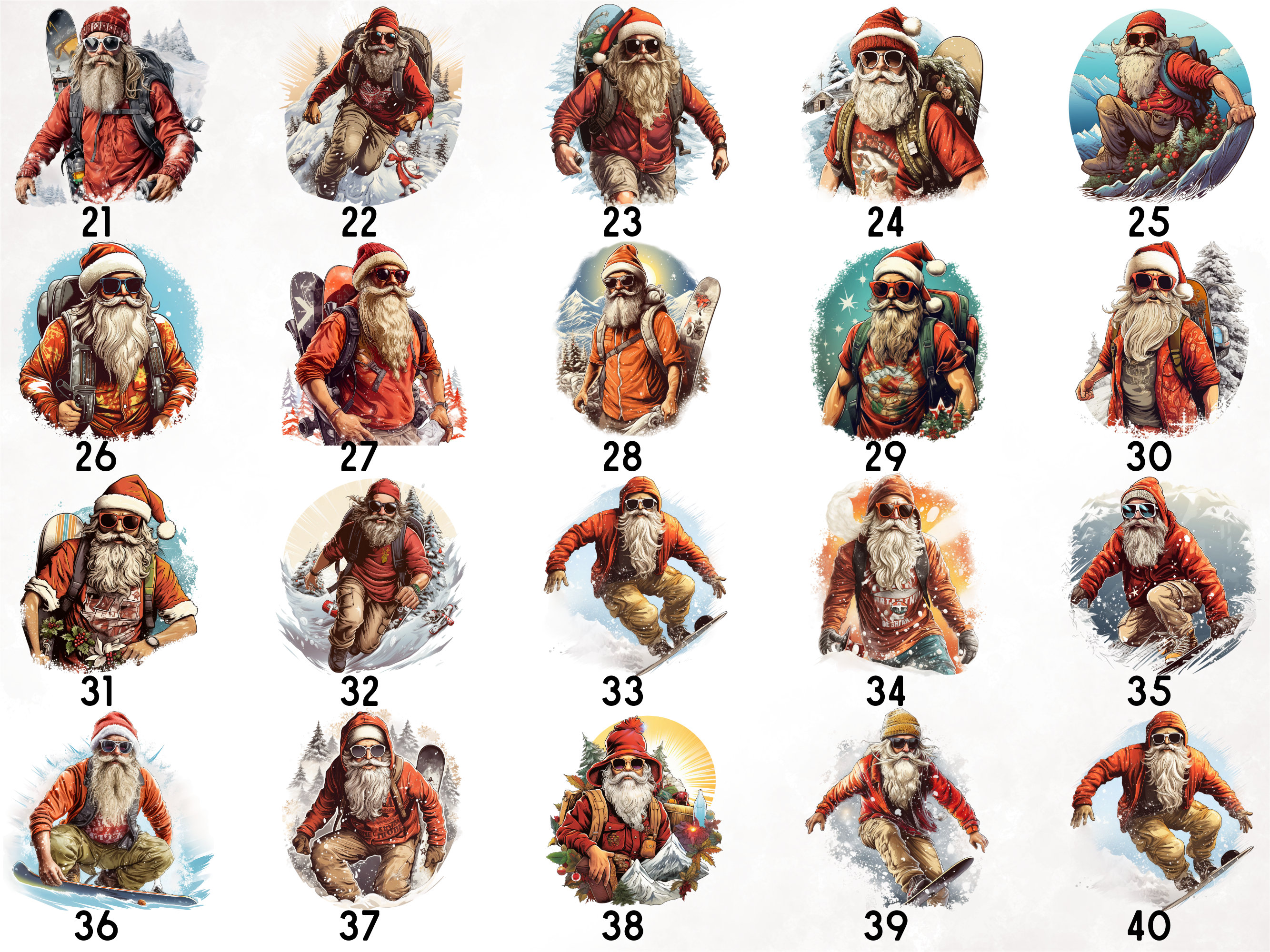 Cool Santa Snowboarding Clipart, Santa Claus Ski Watercolor Christmas ...