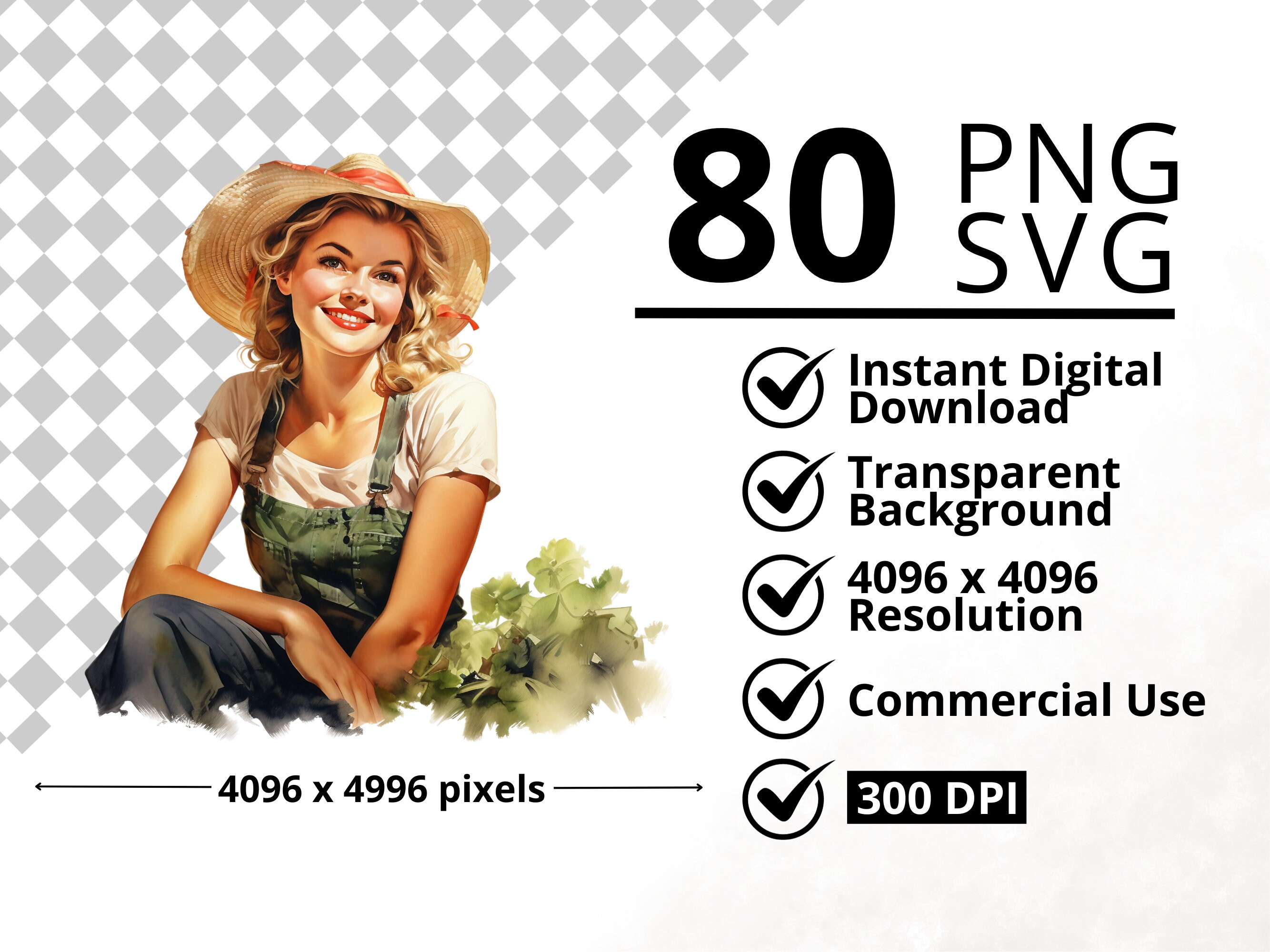 Retro Vintage Country Women Clipart Bundle, Classic Lady Farm ...
