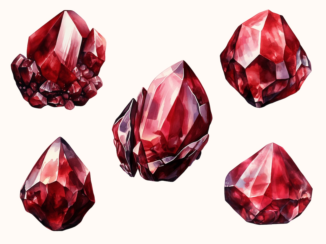 Garnet Clipart Watercolor Gemstone January Birthstone, Healing Geode ...