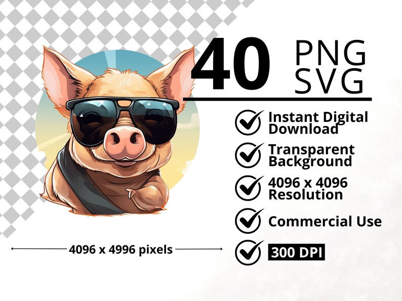 Cool Pig Wearing Sunglasses Clipart, Watercolor Animal Farm Clip Art ...