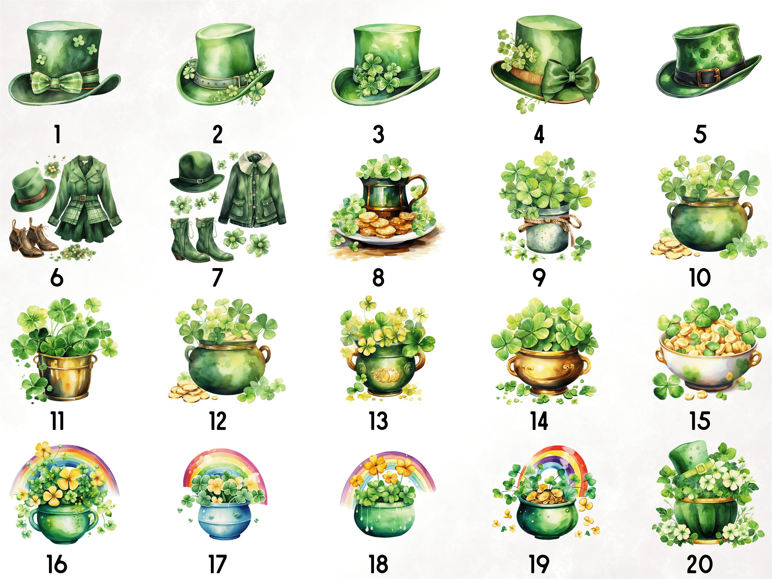 St. Patrick's Day Watercolor, Shamrock Clipart, Cute Pot of Gold, Boy ...