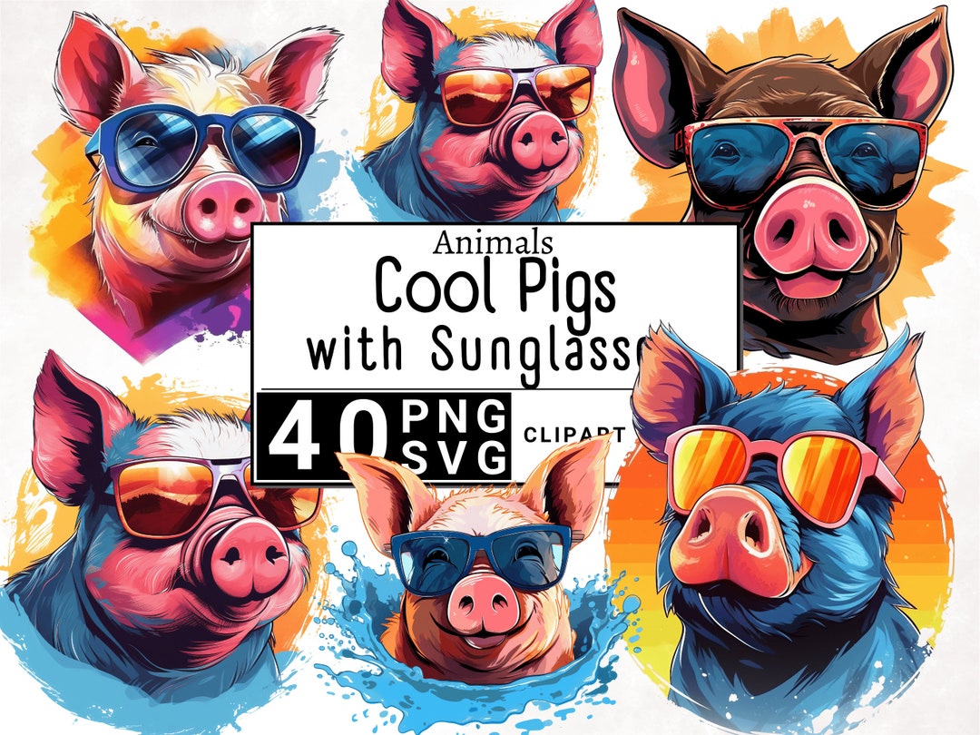 Cool Pig Wearing Sunglasses Clipart, Watercolor Animal Farm Clip Art ...