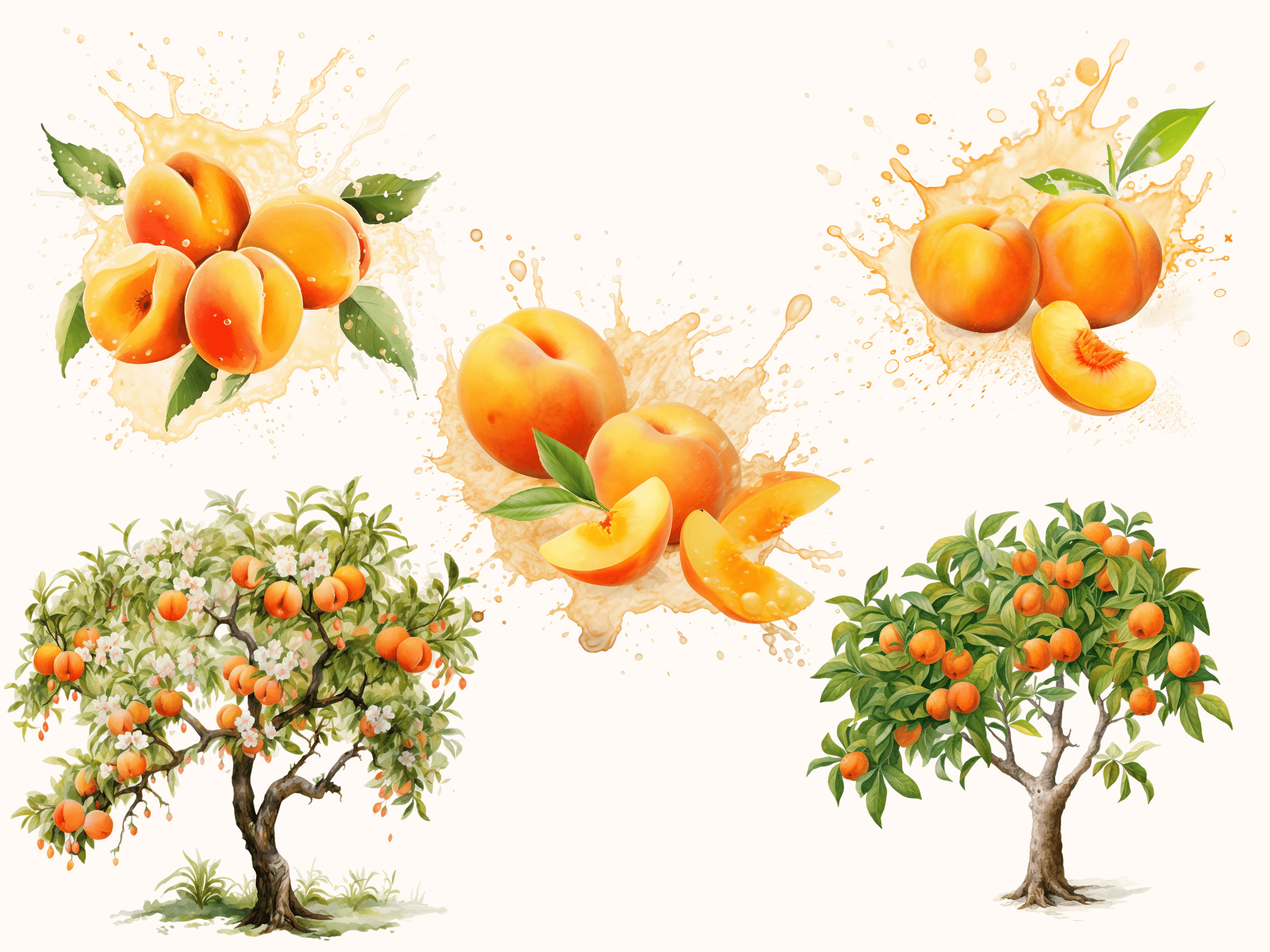 Apricot Clipart, Fruit Watercolor Apricot Basket Clip Art, Exotic Food ...