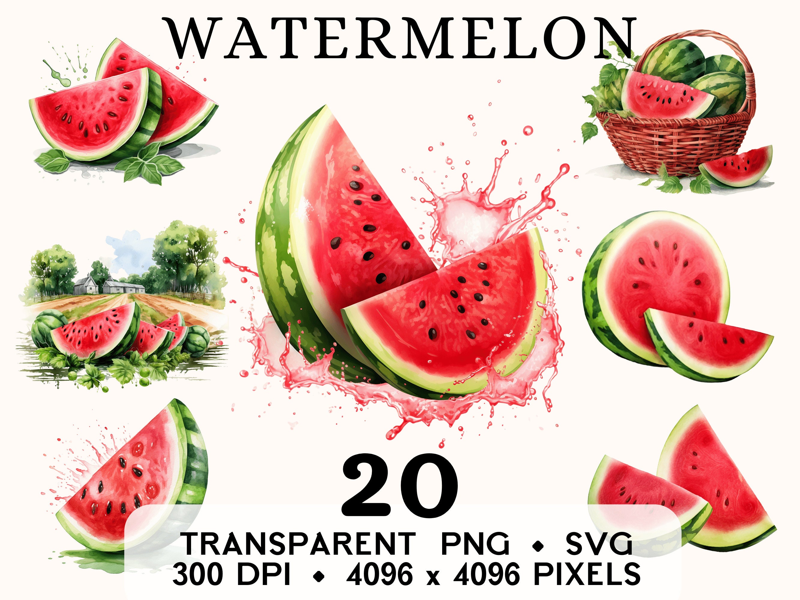 Watermelon Clipart, Fruit Watercolor Watermelon Basket Clip Art, Food ...