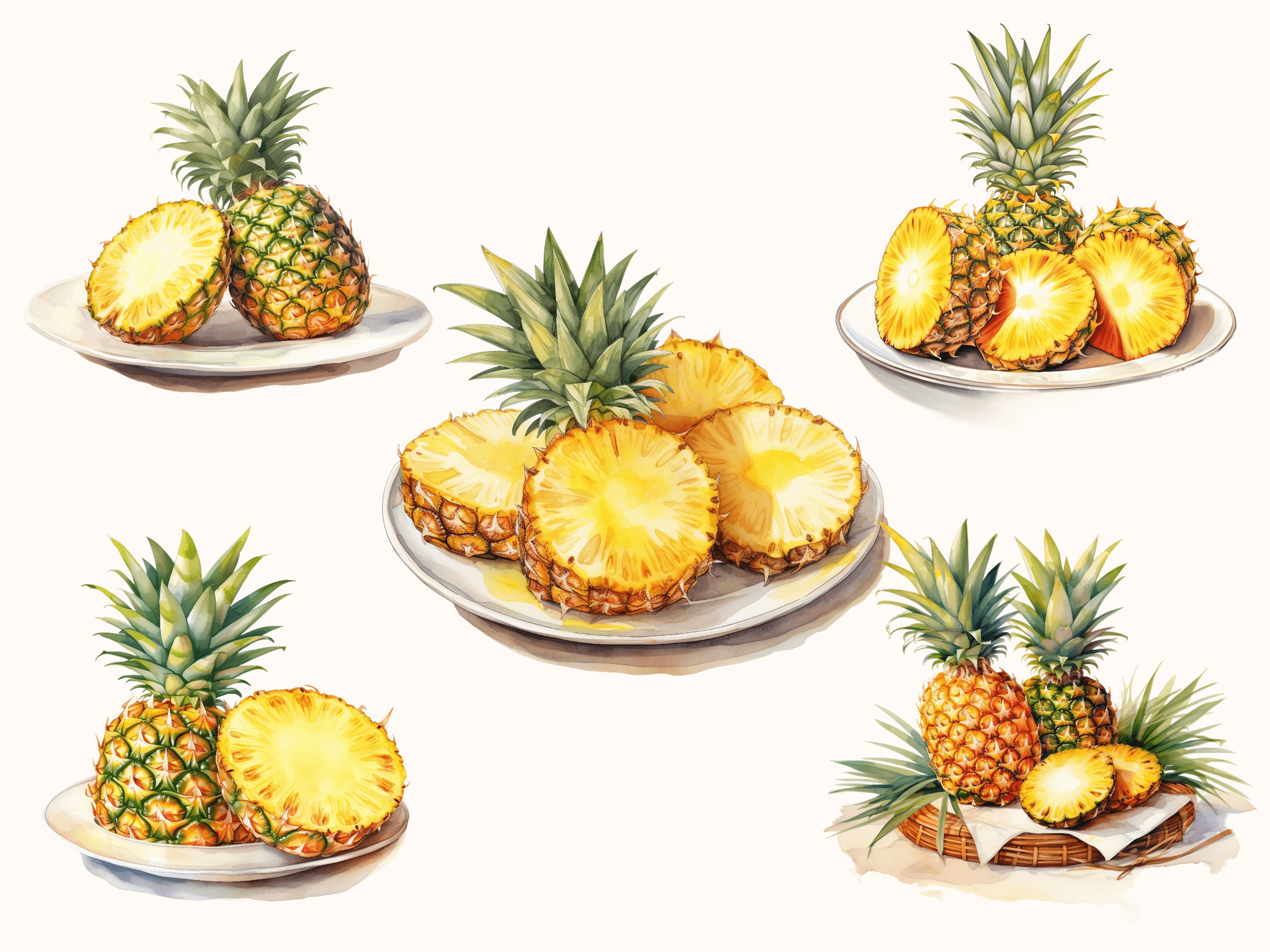 Pineapple Clipart, Fruit Watercolor Pineapple Basket Clip Art, Food ...