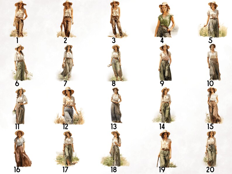 Retro Vintage Country Women Clipart Bundle, Classic Lady Farm ...