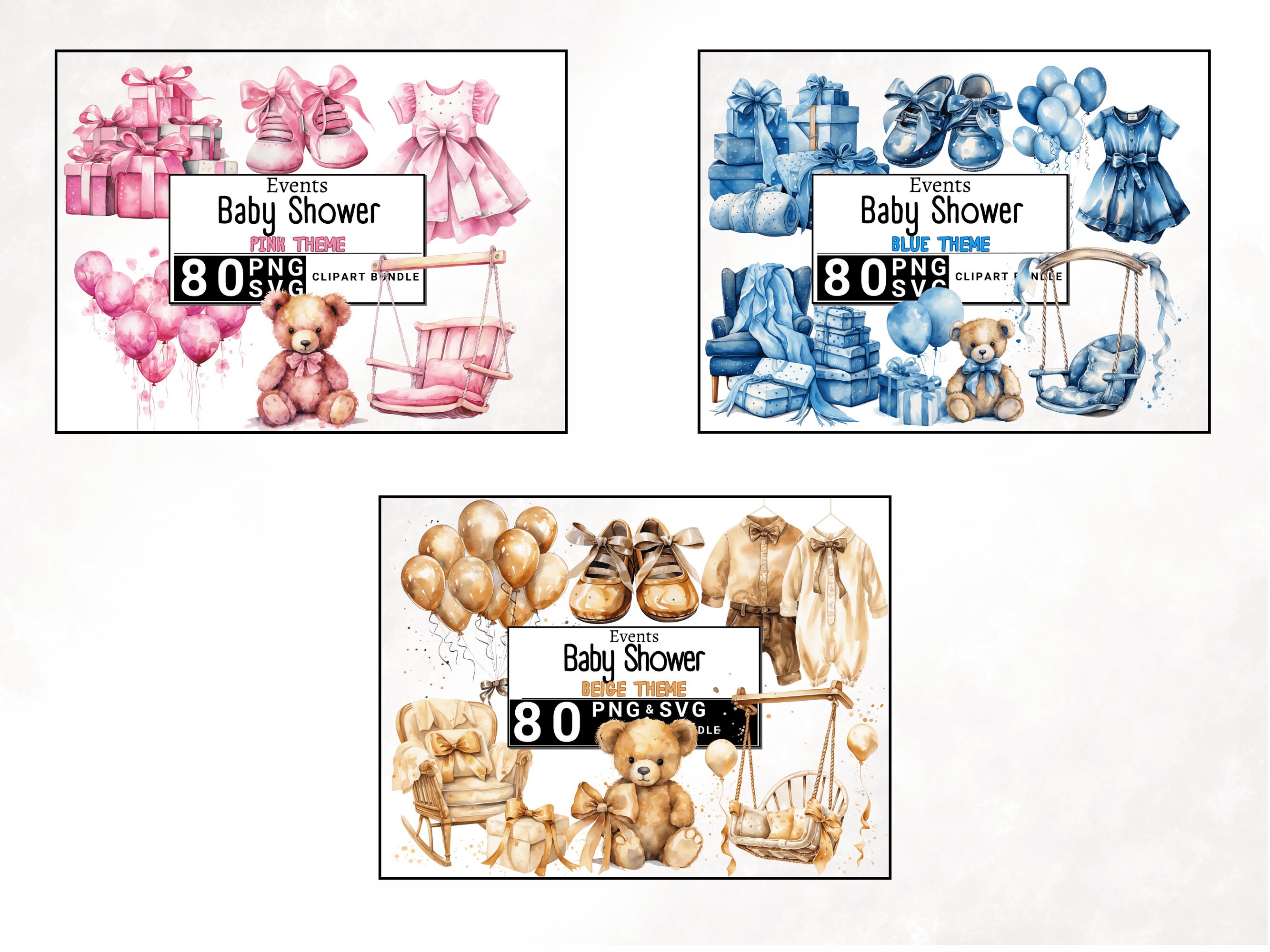 Baby Shower Clipart Bundle, Boy and Girl Gift, Watercolor Clip Art ...