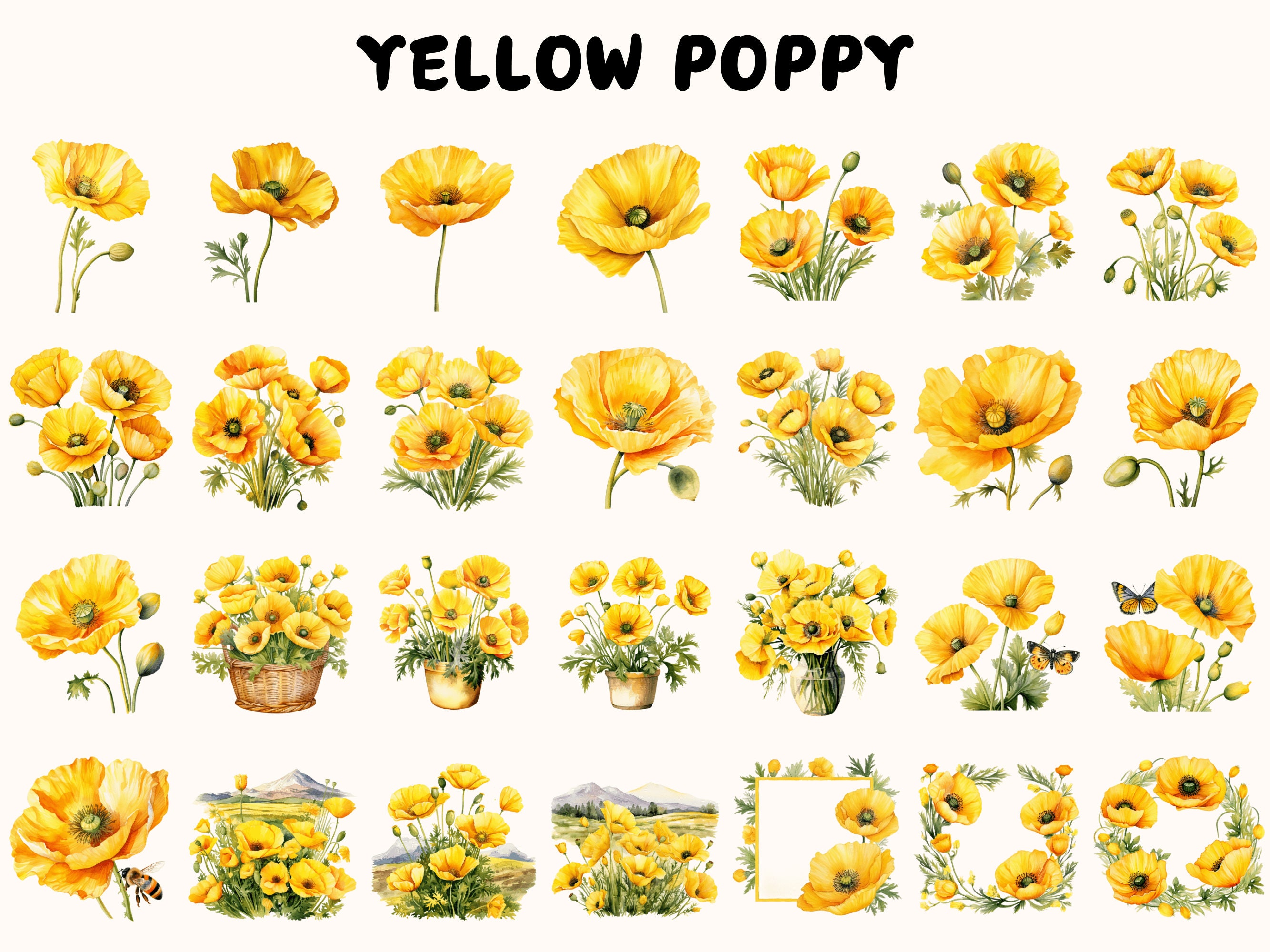 Poppy Clipart, Cute Spring Red Wild Flower Watercolor Clip Art, Floral ...