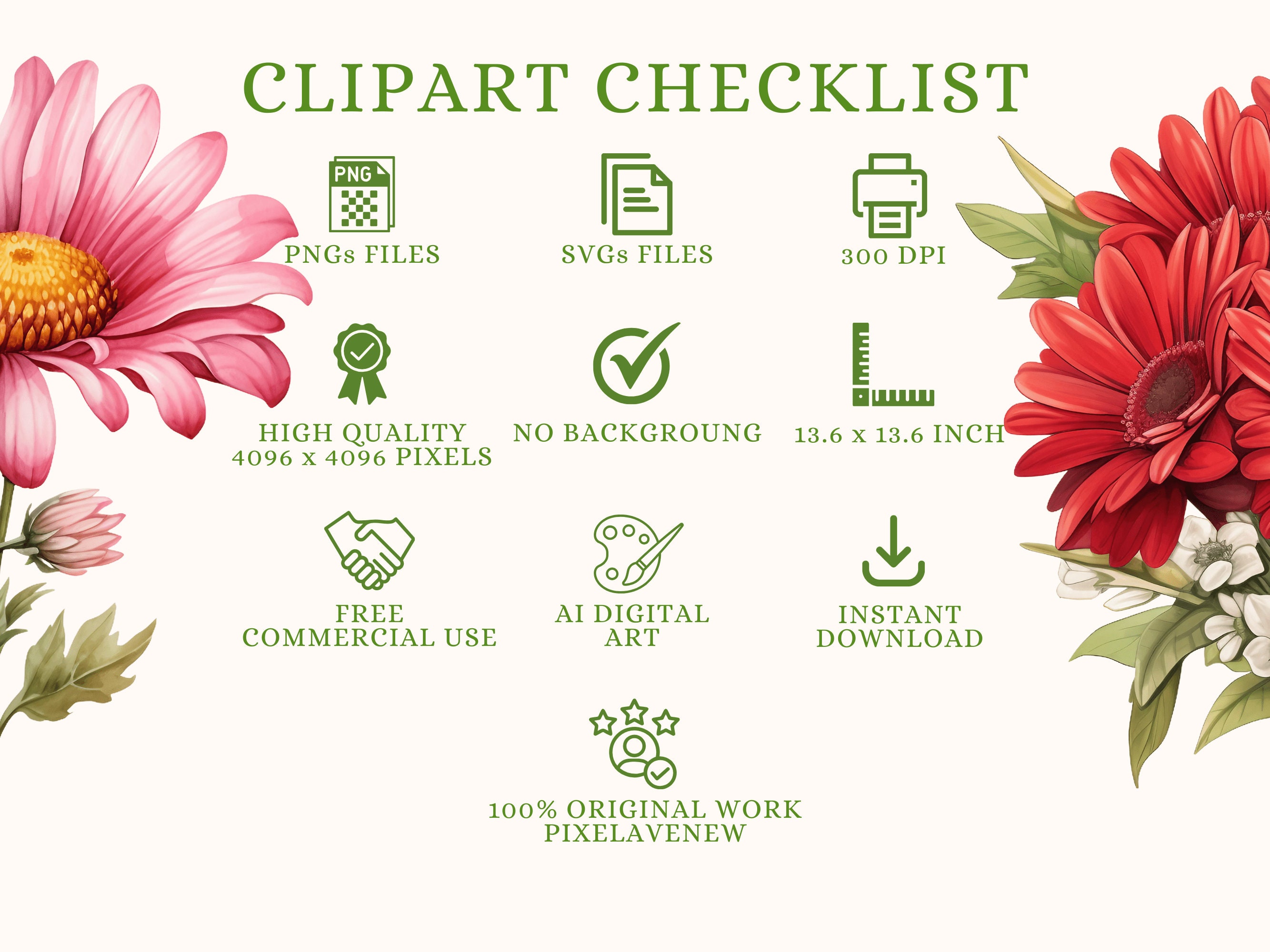Gerbera Daisy Clipart, Cute Pink Red Flower Watercolor Clip Art, Floral ...