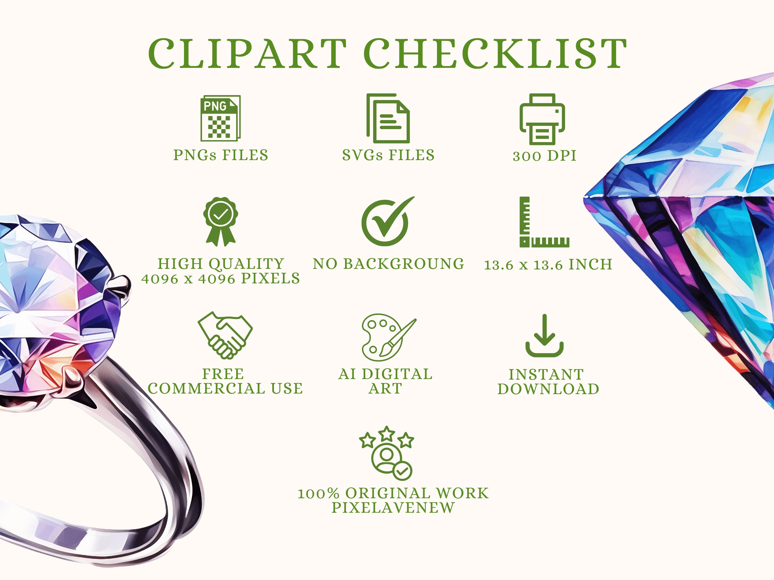 Diamond Clipart Watercolor Gemstone April Birthstone Gems, Wedding Ring ...