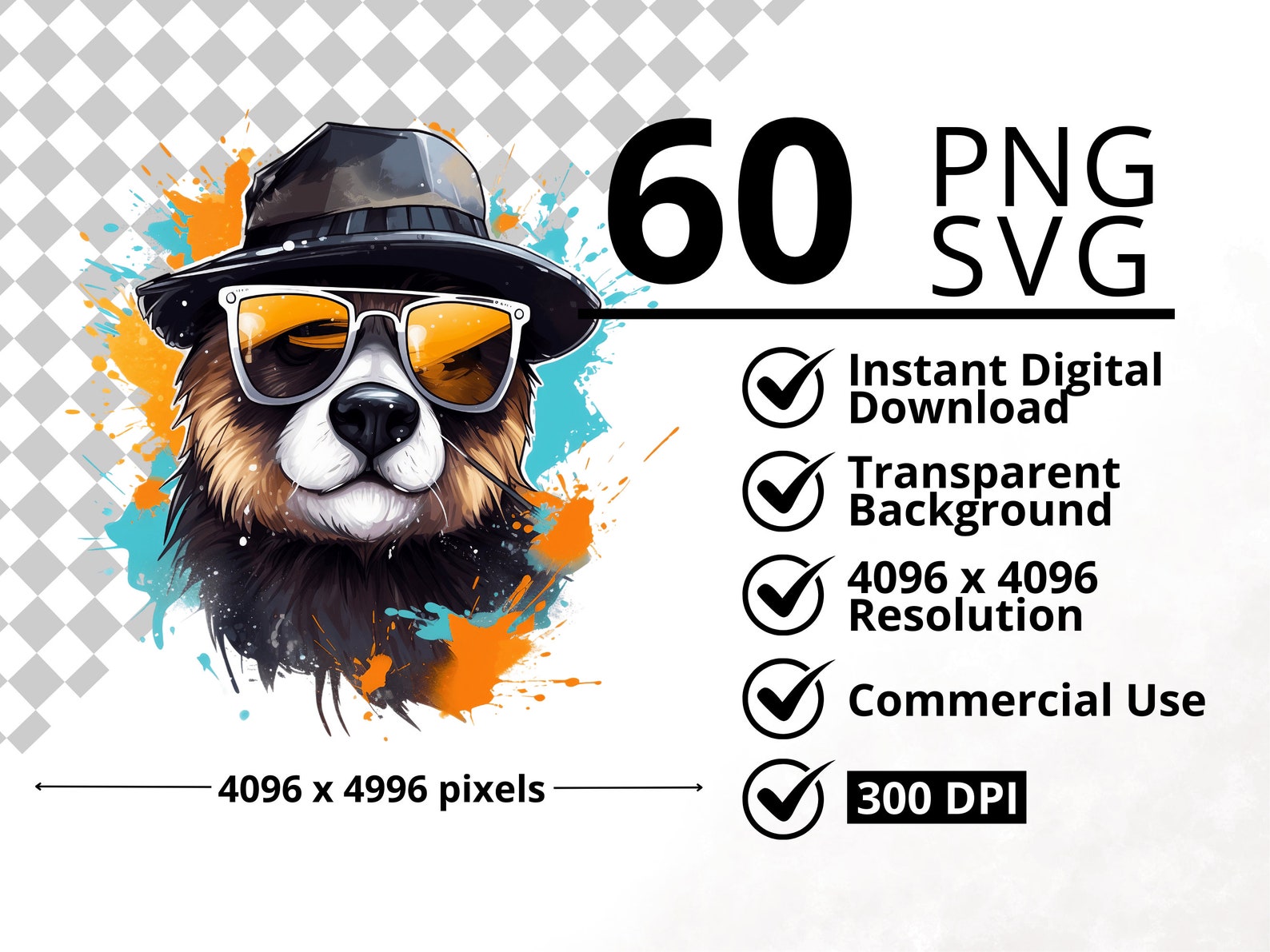 Cool Panda With Sunglasses Clipart, Watercolor Forest Animal Clip Art ...