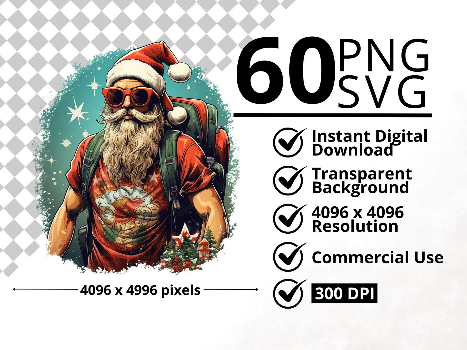 Cool Santa Snowboarding Clipart, Santa Claus Ski Watercolor Christmas ...