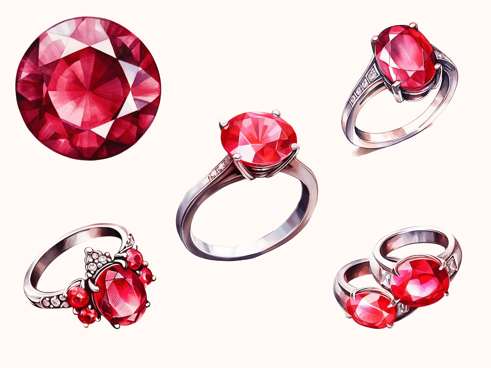 Ruby Clipart Watercolor July Birthstone, Wedding Ring Jewelry, Gemstone ...