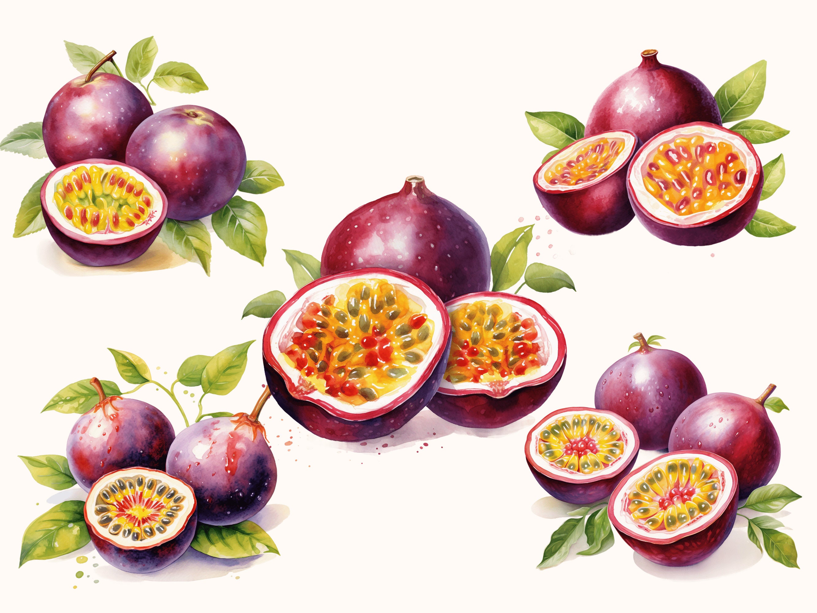 Passion Fruit Clipart, Fruit Watercolor Yellow Maracuja Clip Art, Food ...