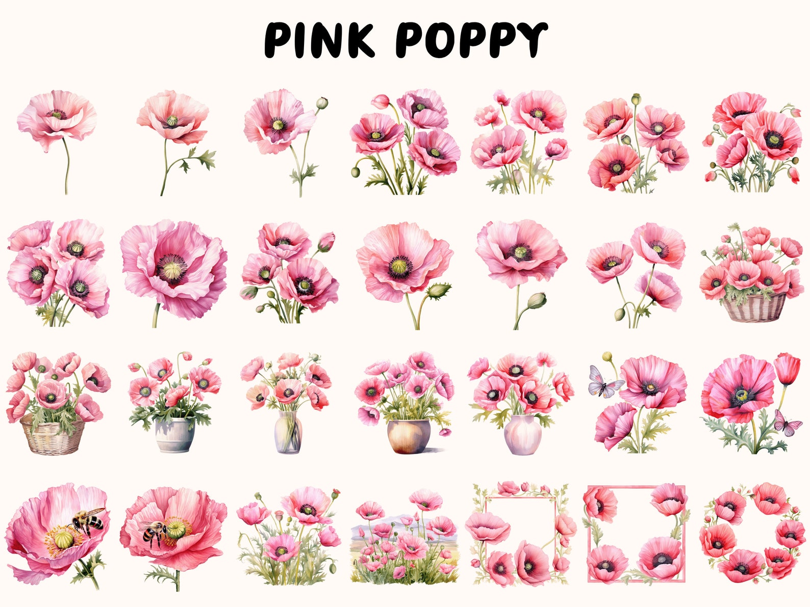 Poppy Clipart, Cute Spring Red Wild Flower Watercolor Clip Art, Floral ...
