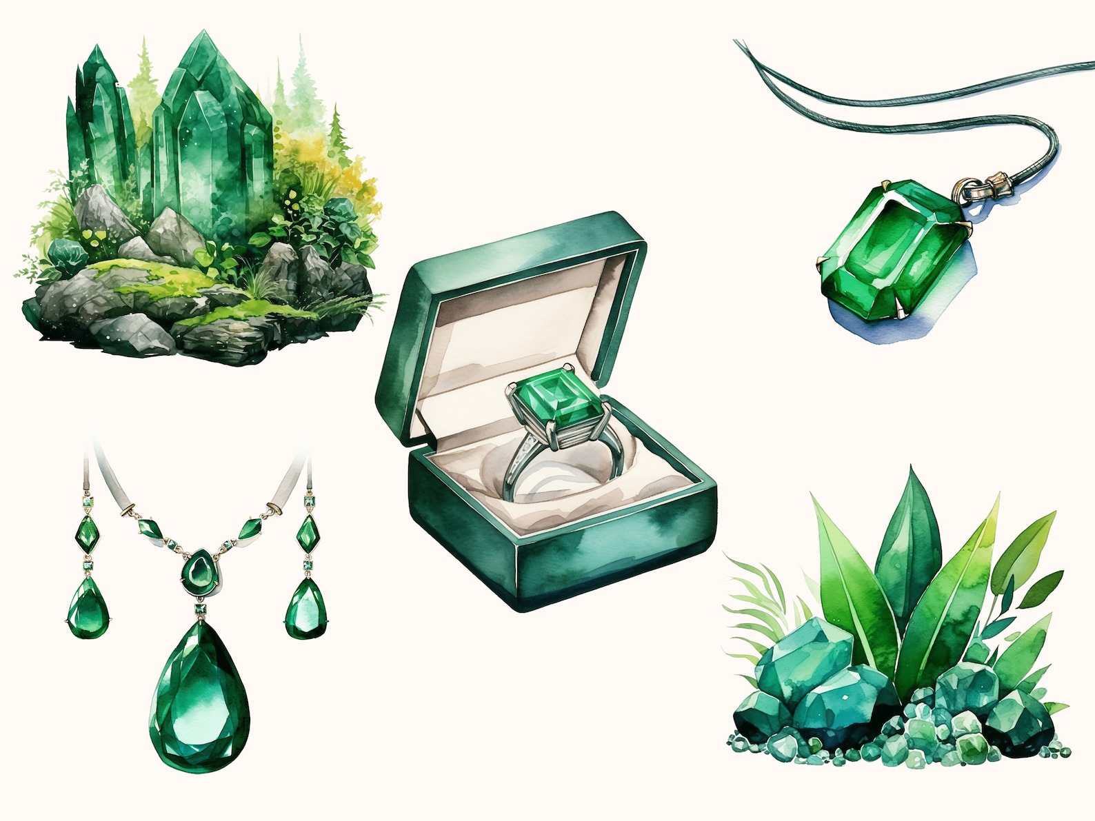 Emerald Clipart Watercolor May Birthstone, Wedding Ring Jewelry ...