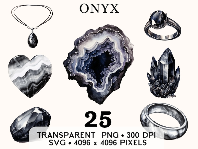 Onyx Clipart Watercolor Gemstone July Birthstone, Healing Quartz Geode ...