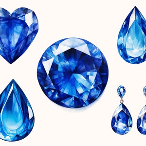 Sapphire Clipart Watercolor Gemstone September Birthstone, Wedding Ring ...
