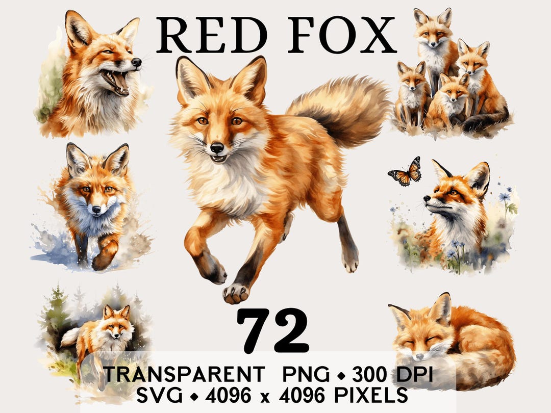 Red Fox Forest, Wild Woodland Watercolor Clip Art, Animal Sticker Mug ...
