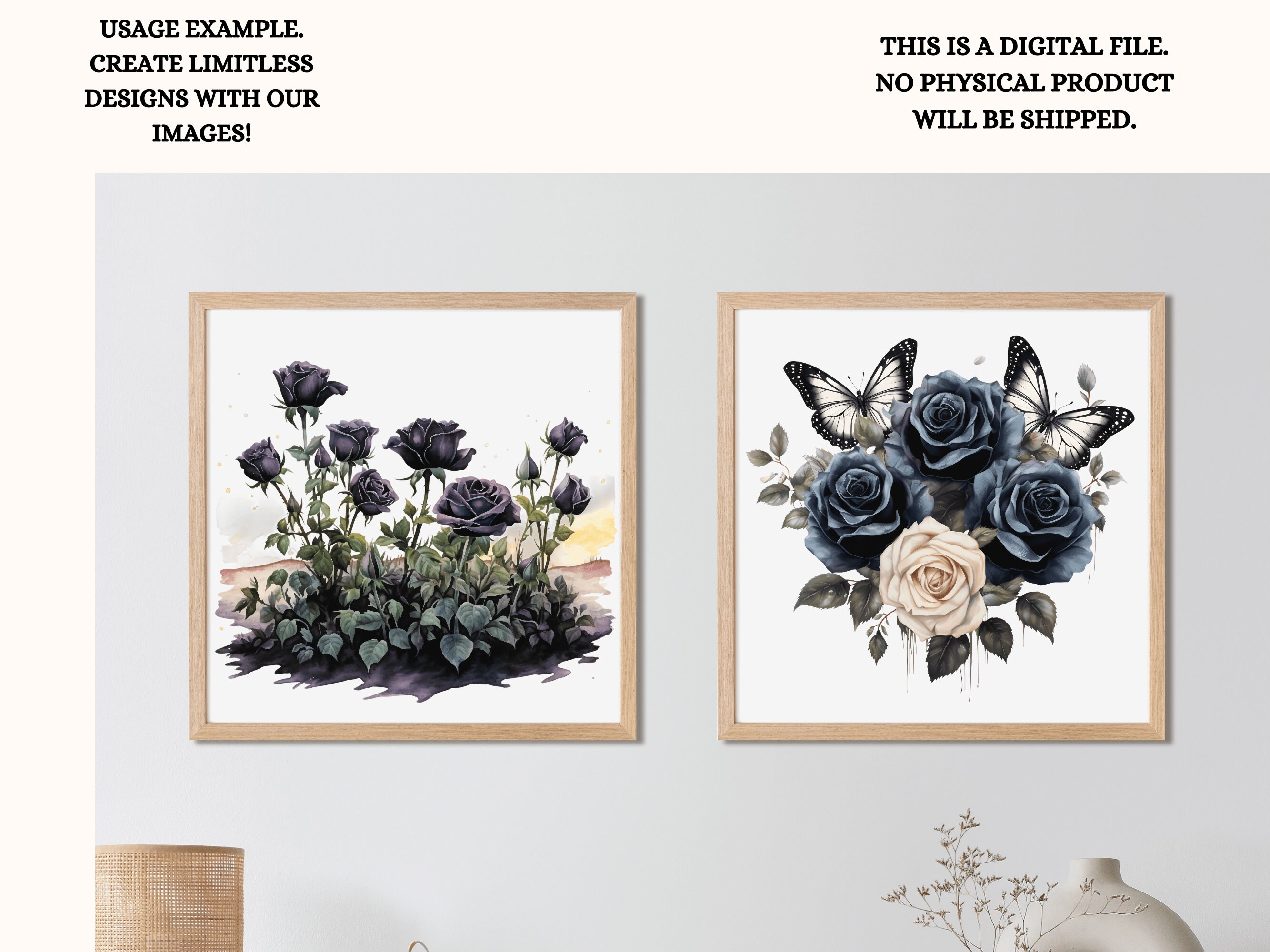 Black Rose Clipart, Cute Gothic Dark Flower Watercolor Clip Art, Floral ...