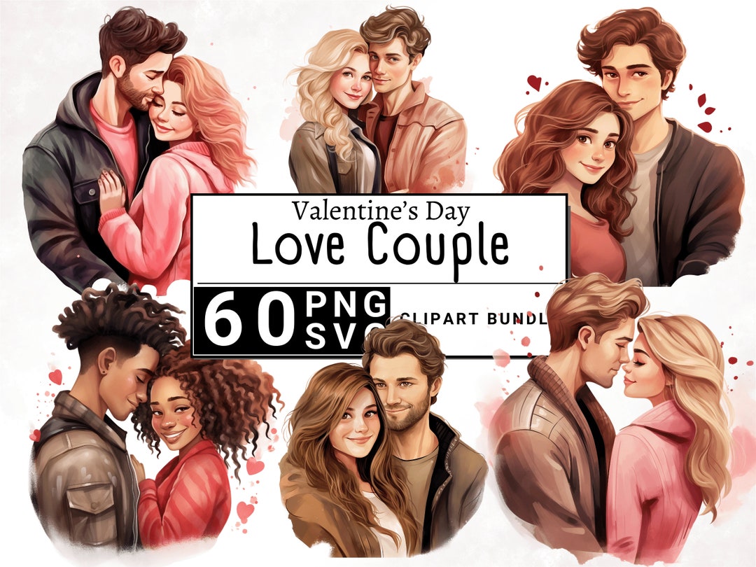 Valentines Day Love Couple Clipart, Cute Watercolor Romantic Boy and ...