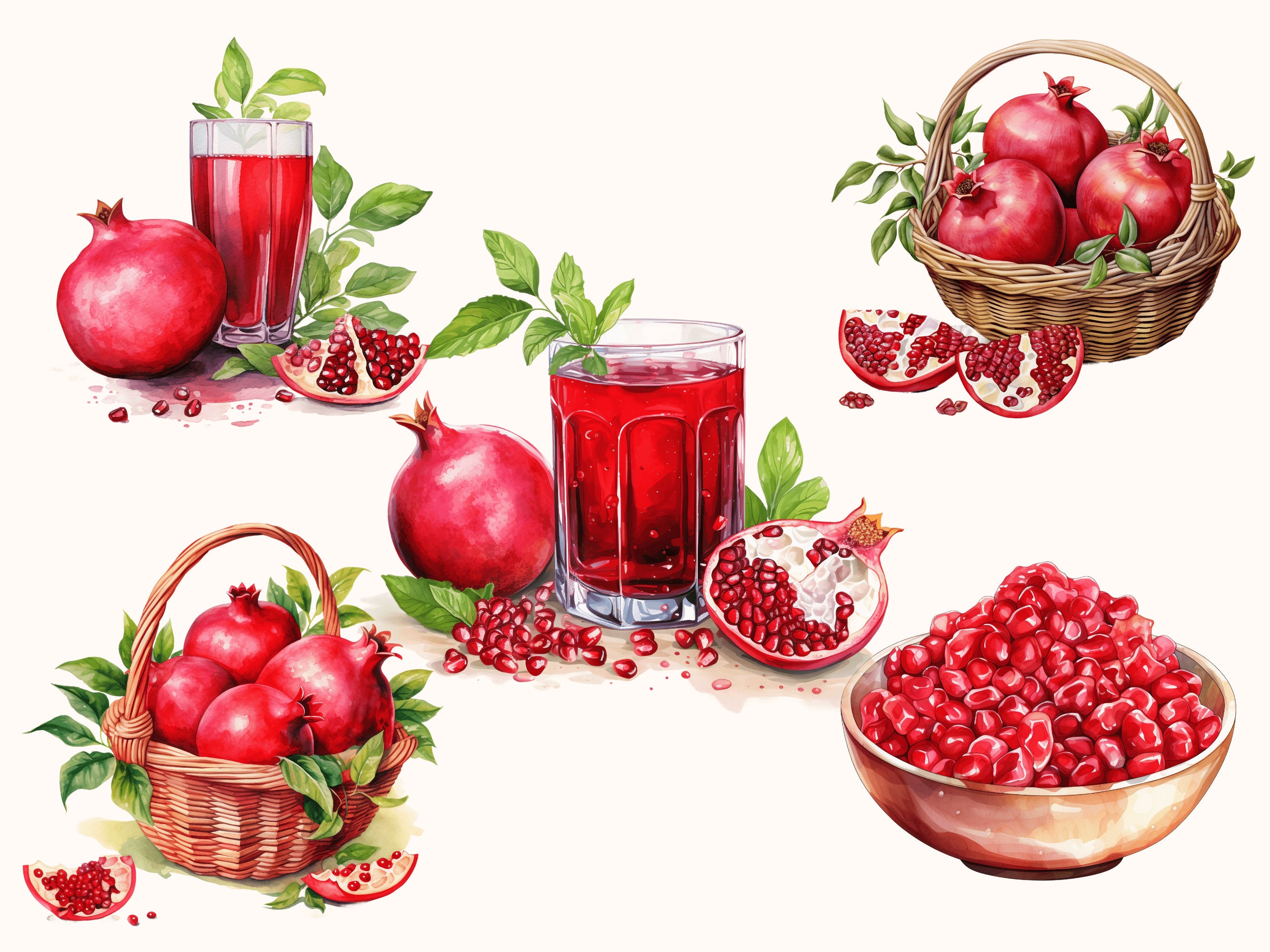 Pomegranate Clipart, Fruit Watercolor Pomegranate Clip Art, Exotic Food ...