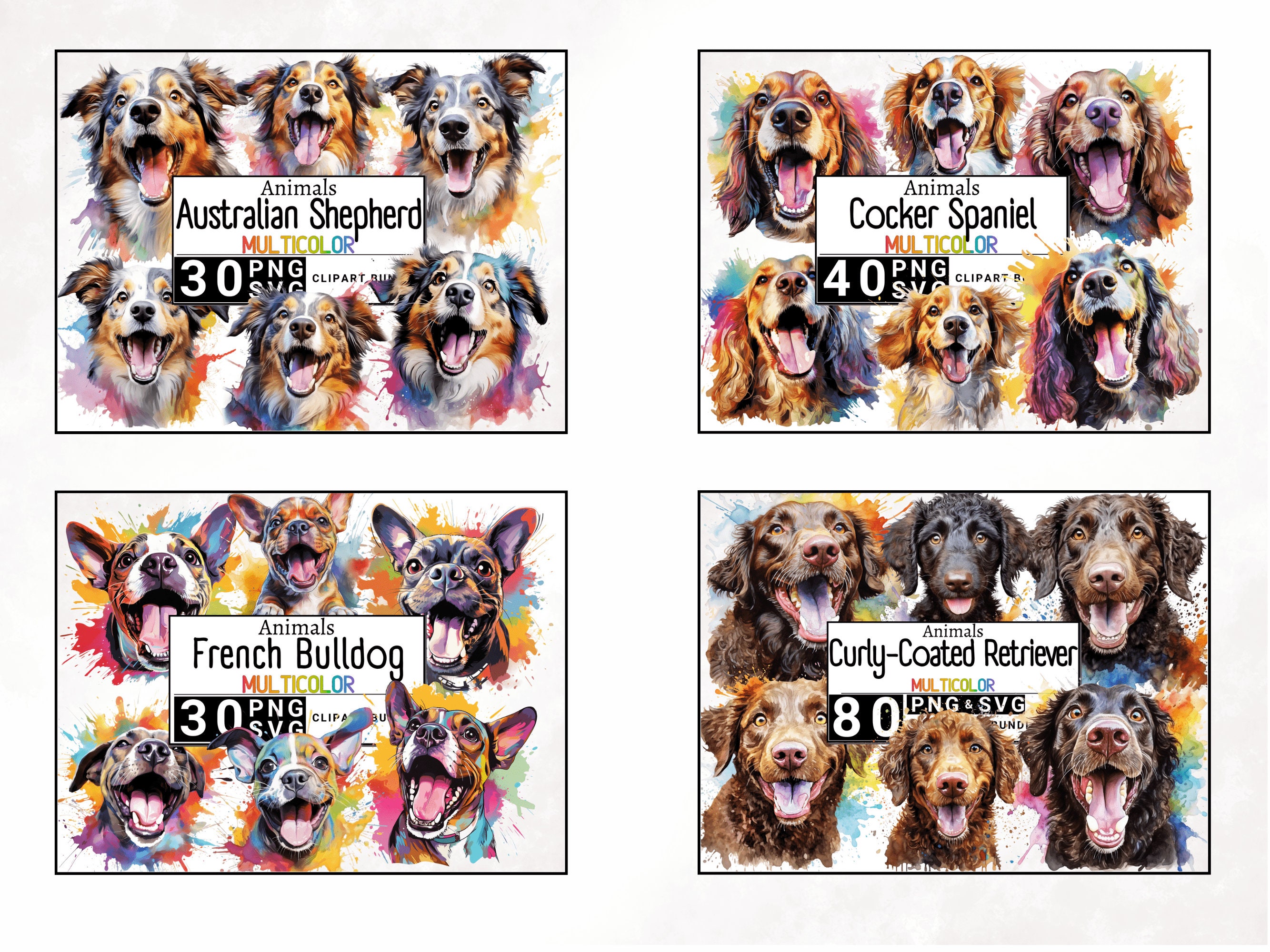 Dogs Portrait Watercolor Bundle, Puppy Clip Art, Pet Clipart, Colorful ...