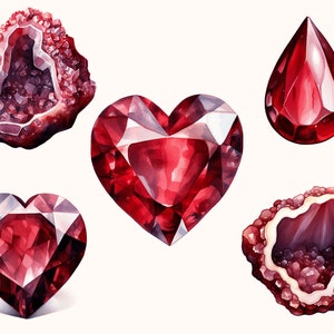 Garnet Clipart Watercolor Gemstone January Birthstone, Healing Geode ...