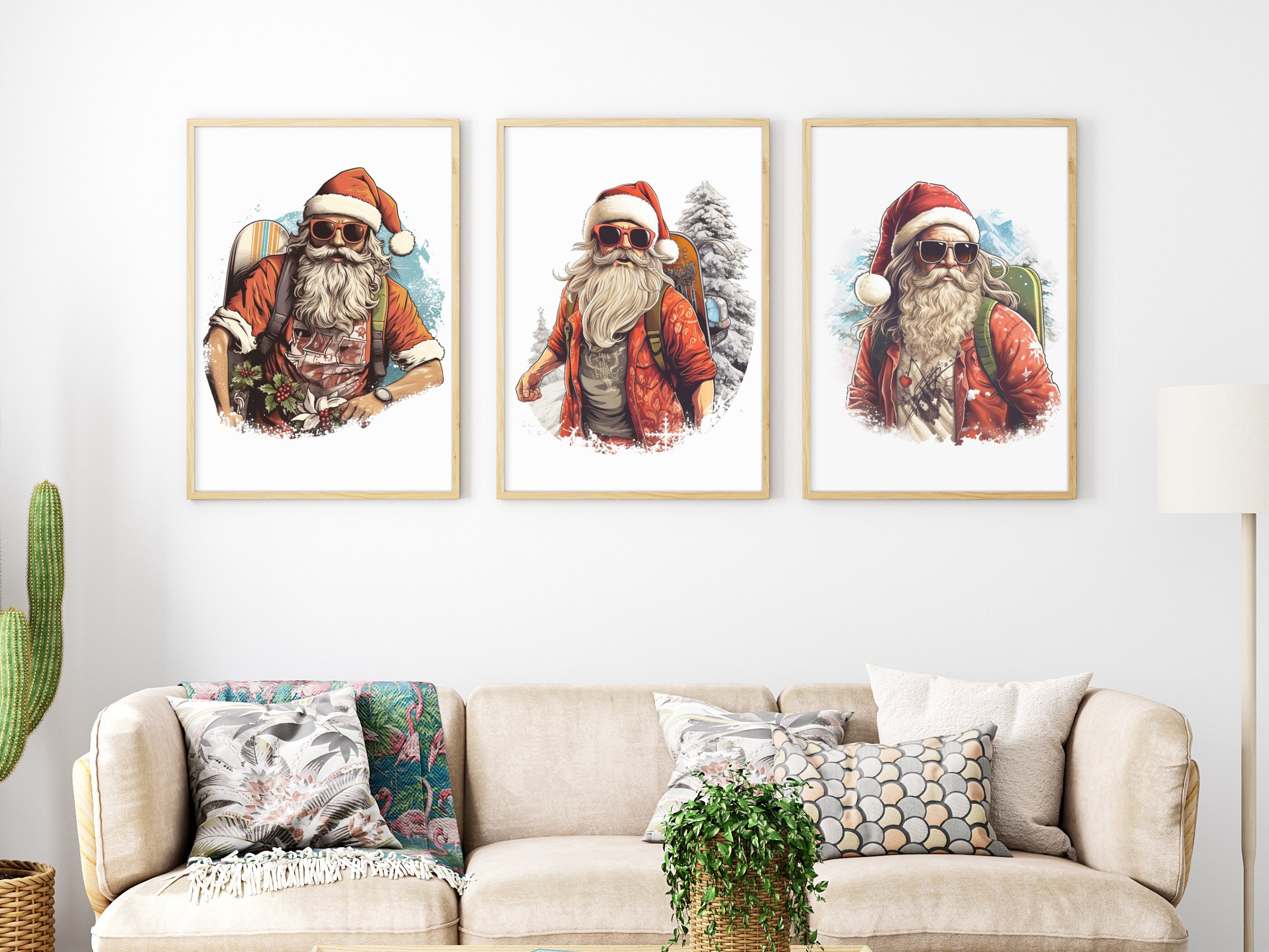 Cool Santa Snowboarding Clipart, Santa Claus Ski Watercolor Christmas ...