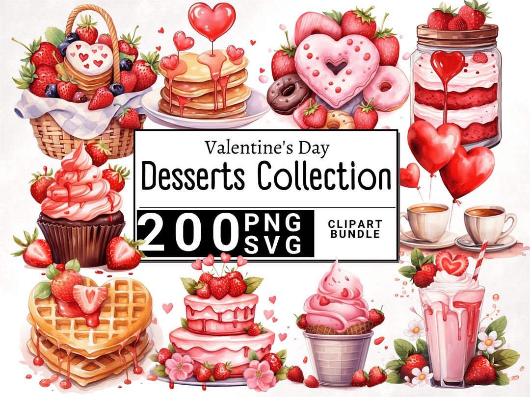 Valentines Day Desserts Watercolor, Sweets Clipart, Cute Cake, Cupcake ...