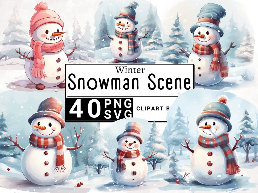 Watercolor Snowman Scene Clipart, Christmas Gifts Holiday Clip Art ...