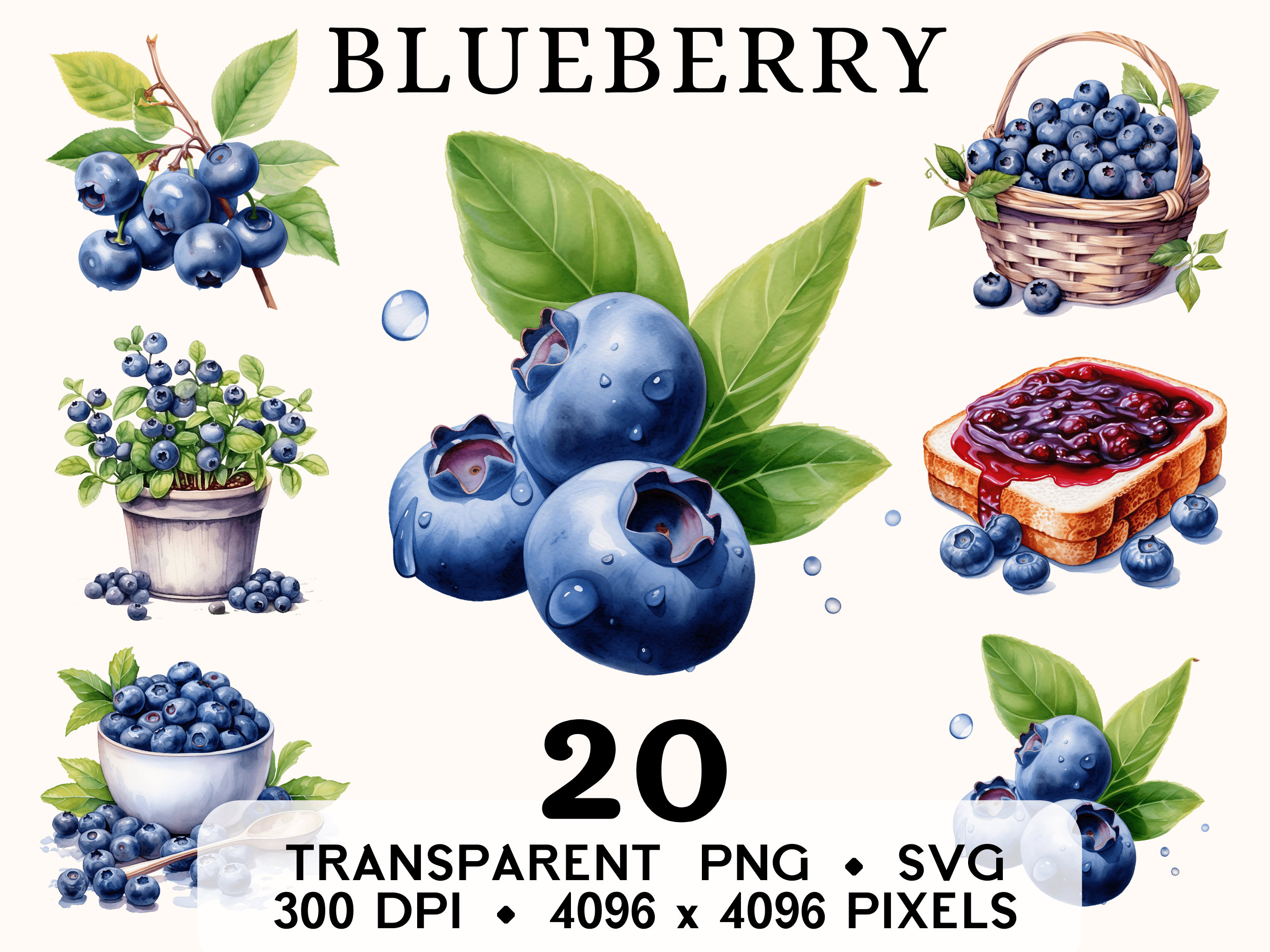 Blueberry Clipart, Fruit Watercolor Blueberry Clip Art, Forest Food ...