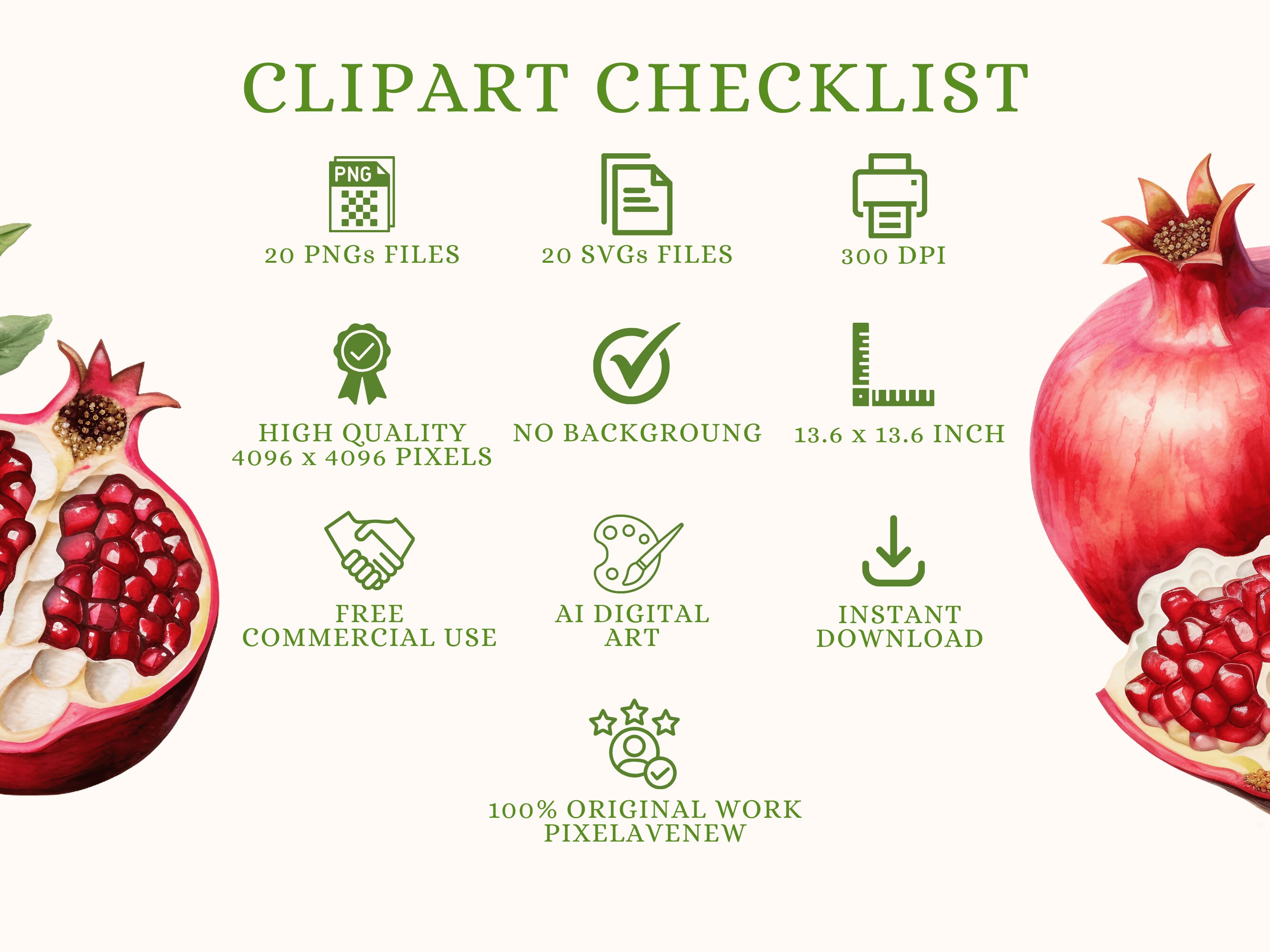 Pomegranate Clipart, Fruit Watercolor Pomegranate Clip Art, Exotic Food ...