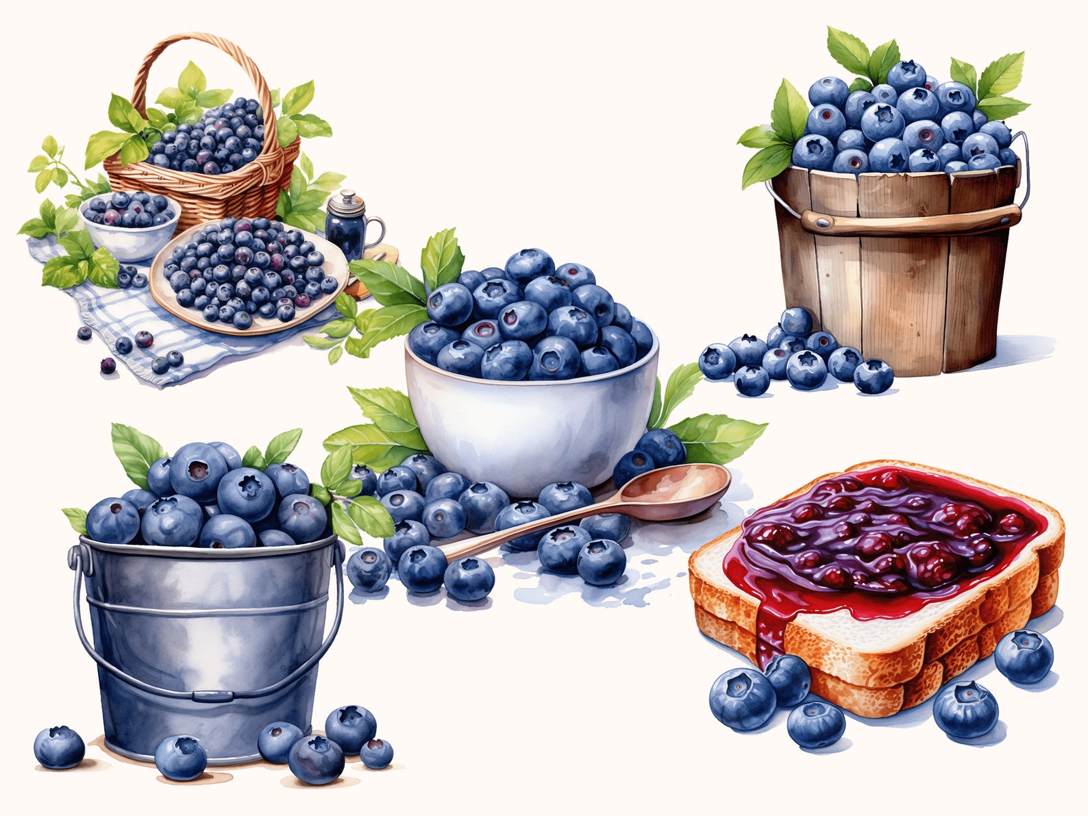 Blueberry Clipart, Fruit Watercolor Blueberry Clip Art, Forest Food ...