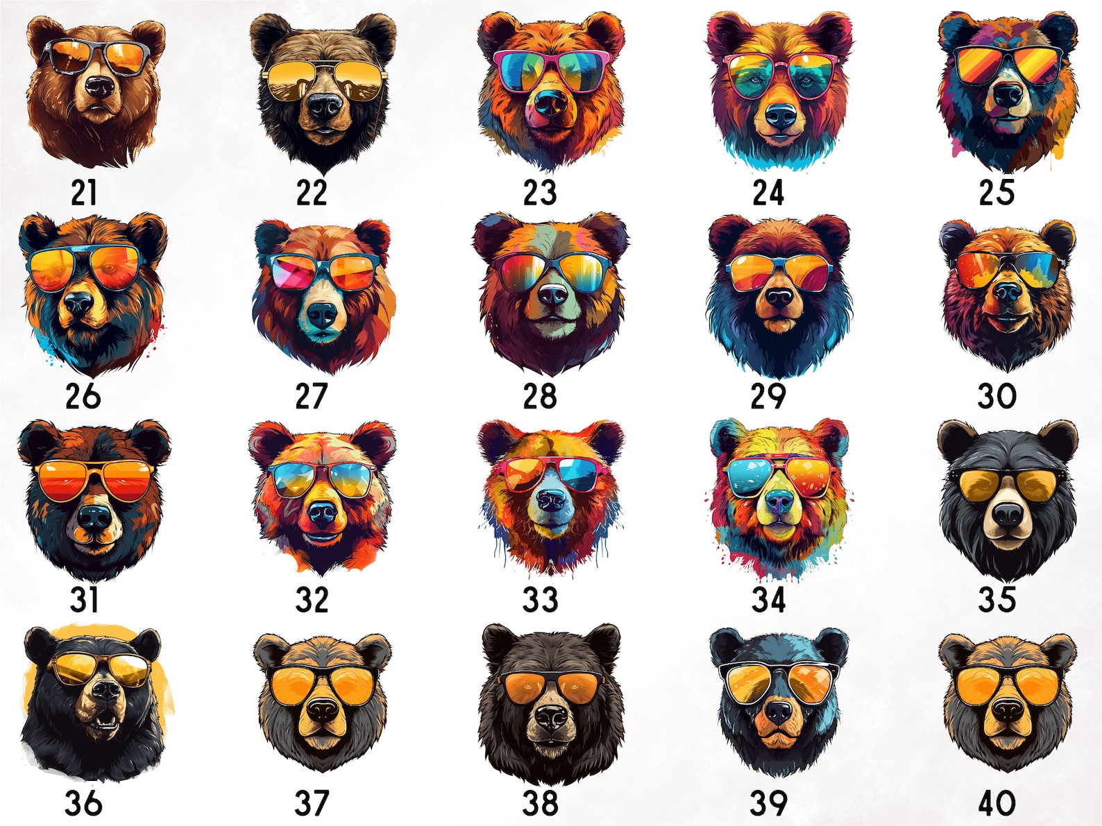 Cool Bear With Sunglasses Clipart, Watercolor Forest Animal Clip Art ...