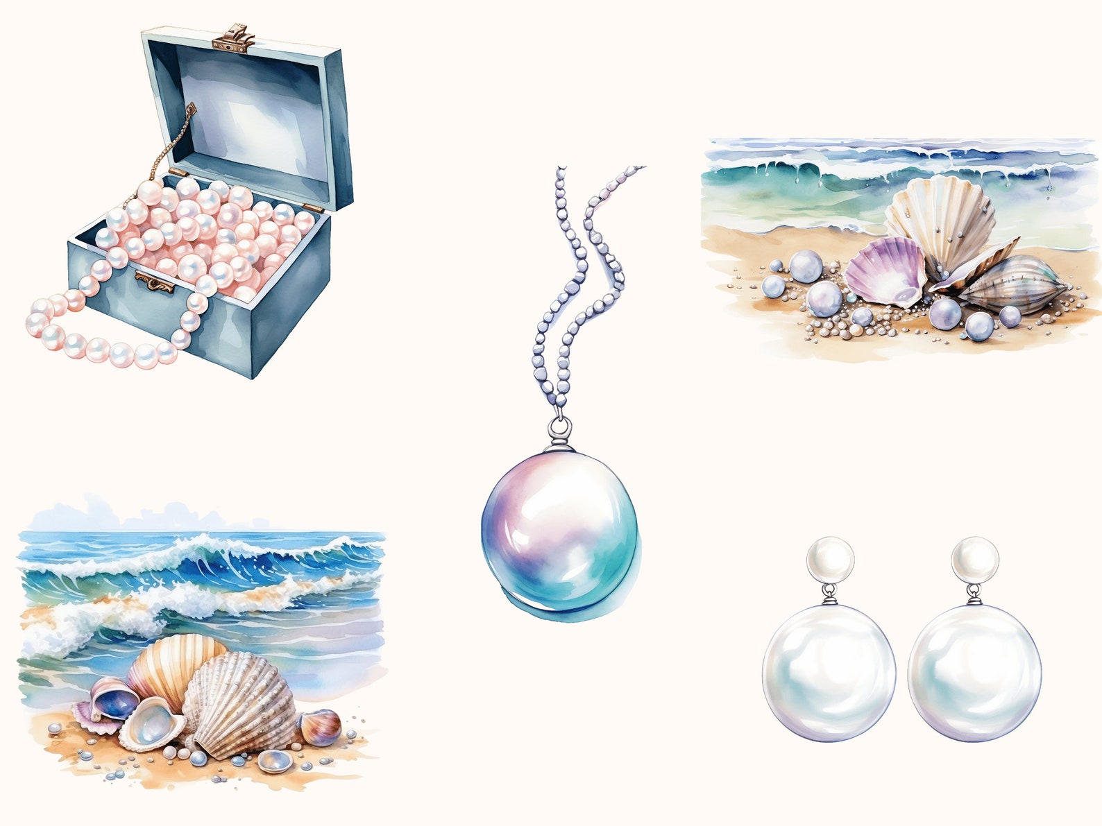 Pearl Clipart Watercolor Gemstone June Birthstone, Seashells and Oyster ...