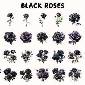 Black Rose Clipart, Cute Gothic Dark Flower Watercolor Clip Art, Floral ...