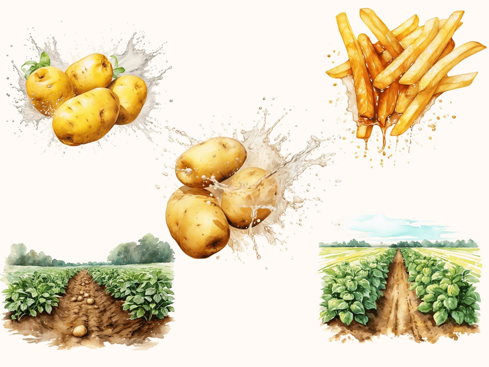 Potato Clipart, Farm Vegetable Watercolor French Fries Clip Art, Food ...