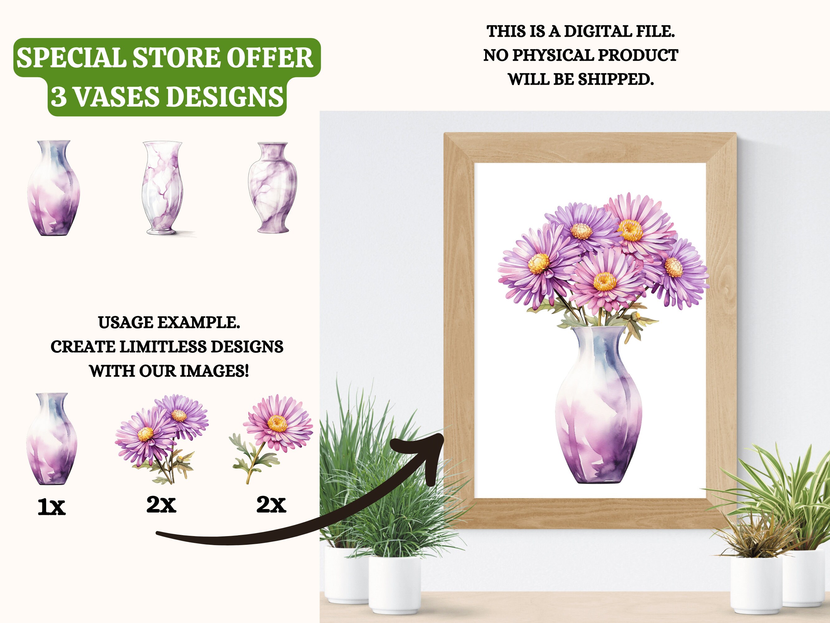 Aster Clipart, Cute Wedding Spring Daisy Flower Watercolor Clip Art ...