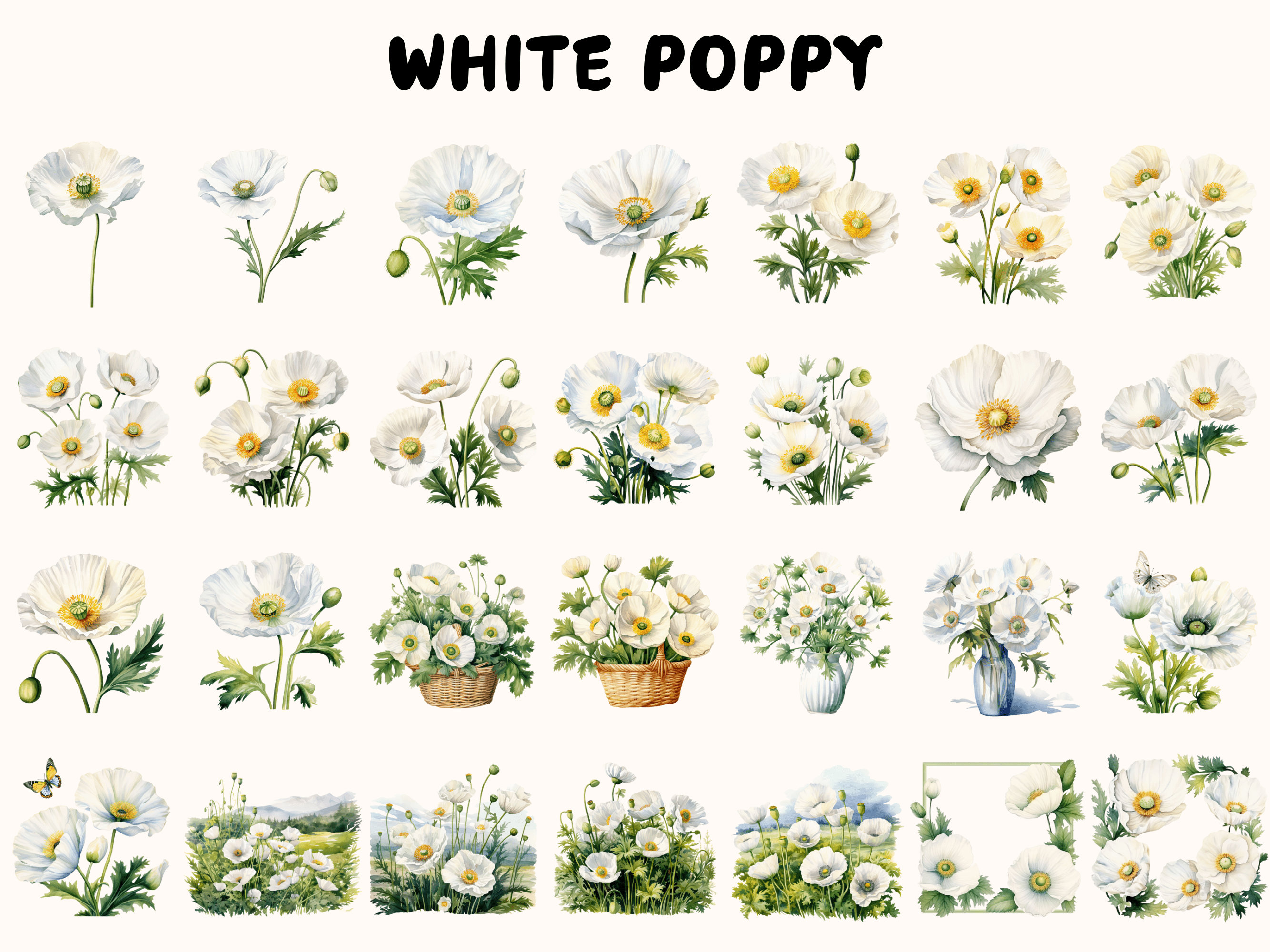 Poppy Clipart, Cute Spring Red Wild Flower Watercolor Clip Art, Floral ...
