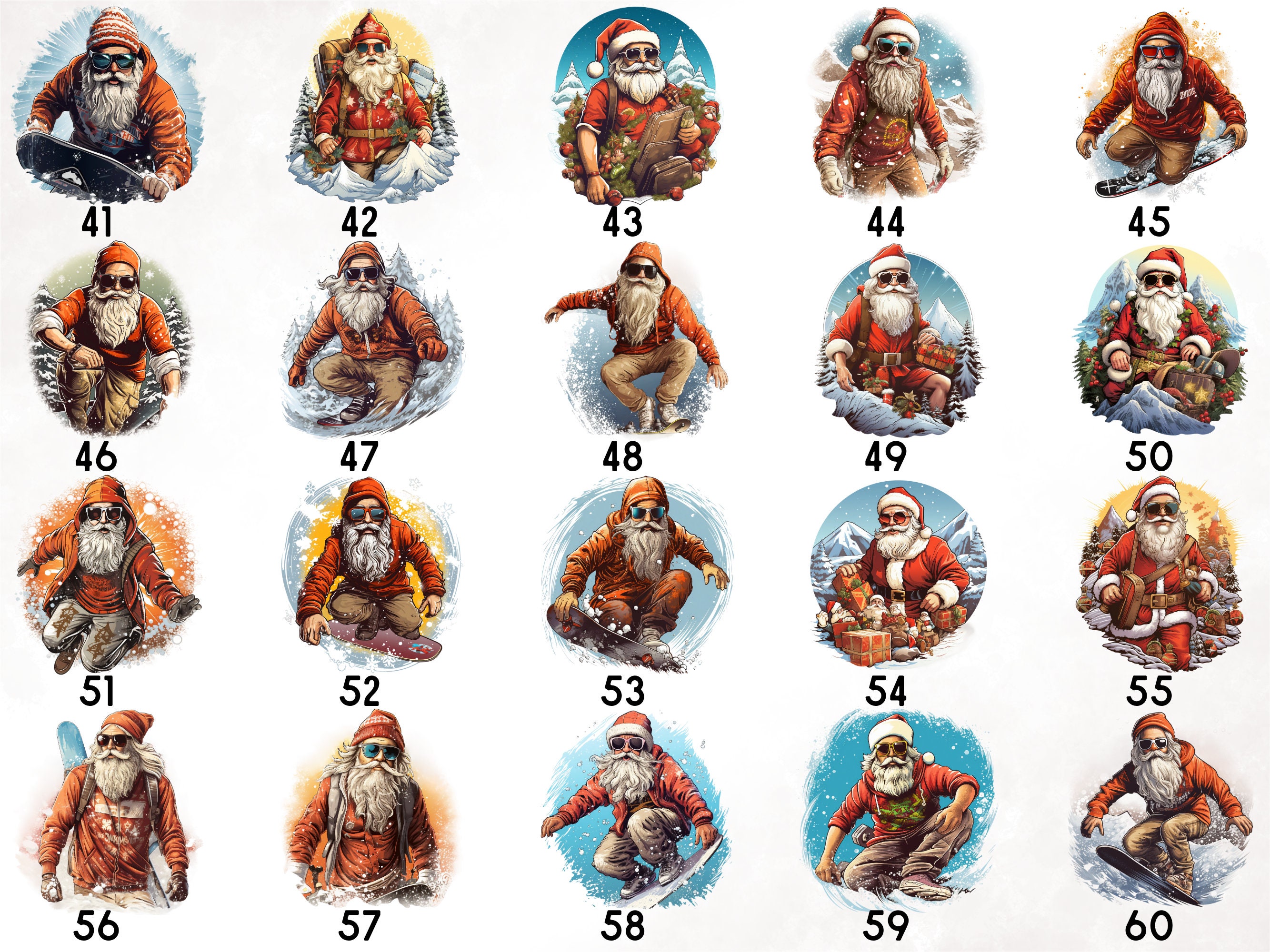 Cool Santa Snowboarding Clipart, Santa Claus Ski Watercolor Christmas ...