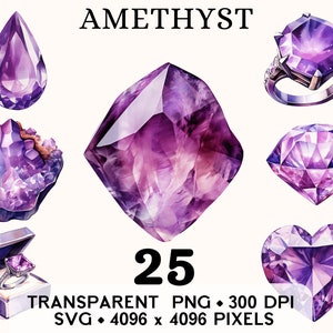 Amethyst Clipart Watercolor Gemstone February Birthstone, Healing Gem ...