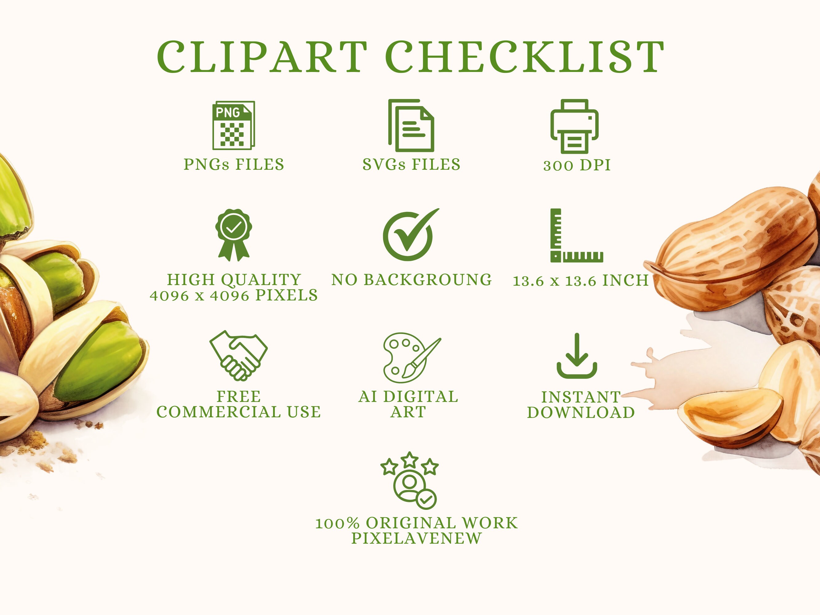 Nut Clipart, Fruit Watercolor Peanut, Walnut, Almond Clip Art, Seed ...