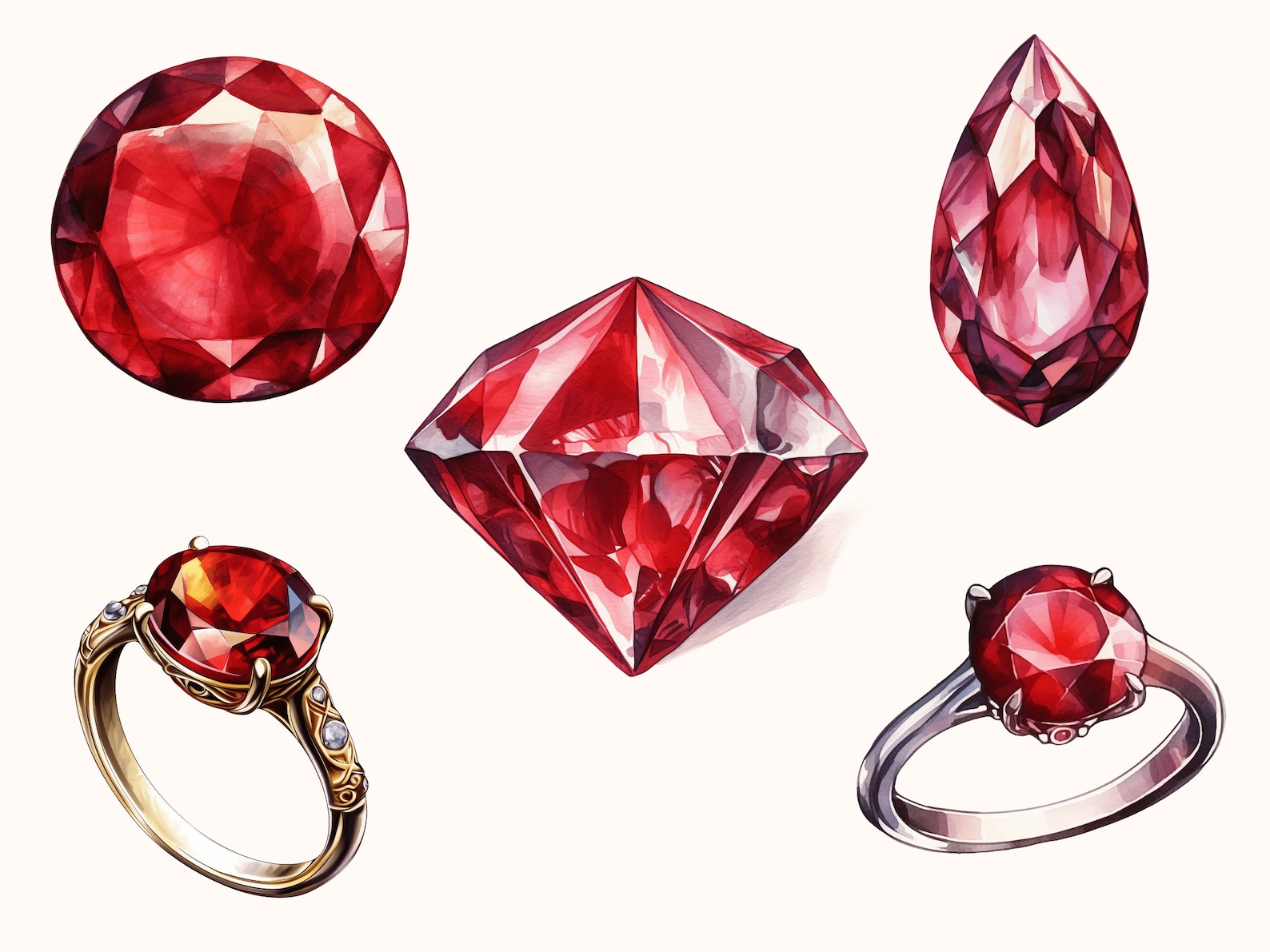 Garnet Clipart Watercolor Gemstone January Birthstone, Healing Geode ...