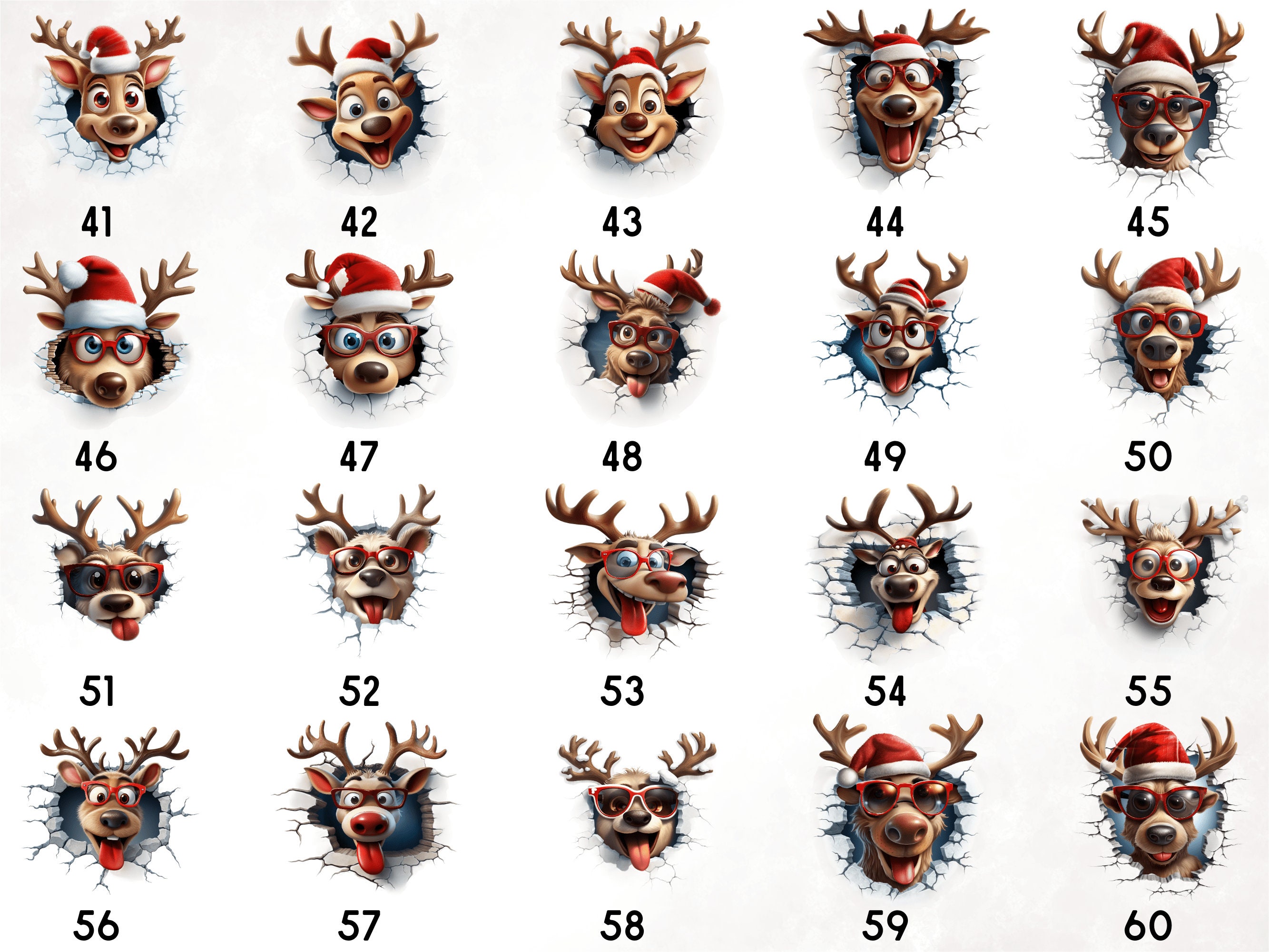 Funny 3D Reindeer Peeking Christmas Break Clipart, Watercolor Rudolph ...