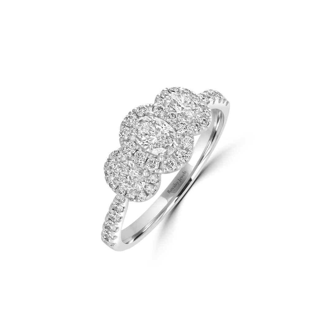 14K Gold Triple Cluster Diamond Halo Ring - Etsy