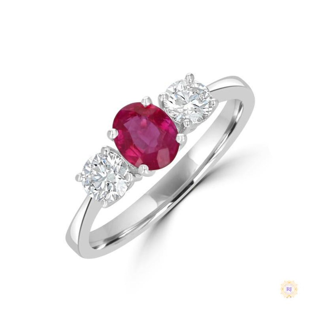 1.50 Ct. Oval Ruby & Diamond 3-stone Ring | 14K White Yellow Rose Gold ...